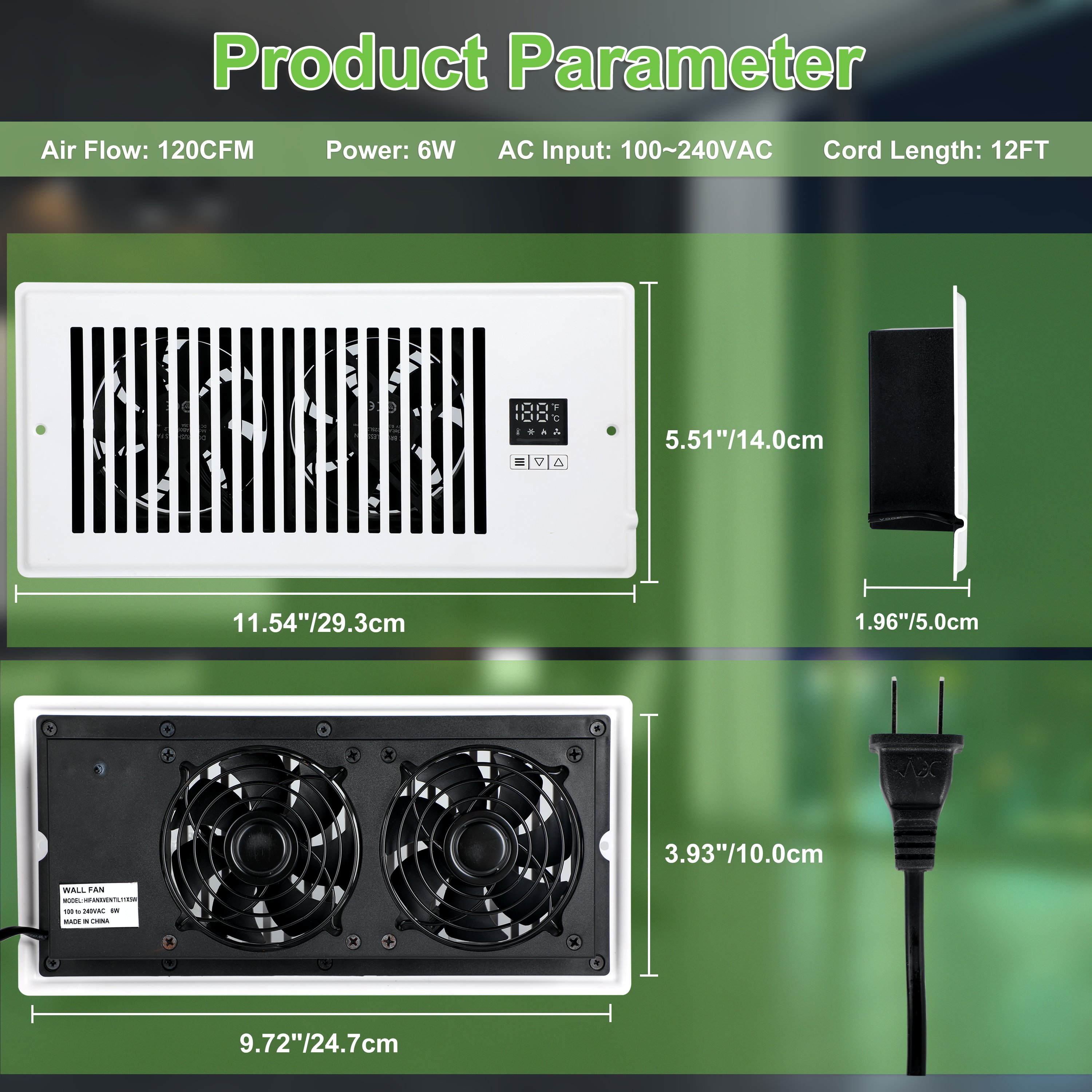 10 Inch Register Booster Fan with Thermostat, High Velocity Ventilation ...